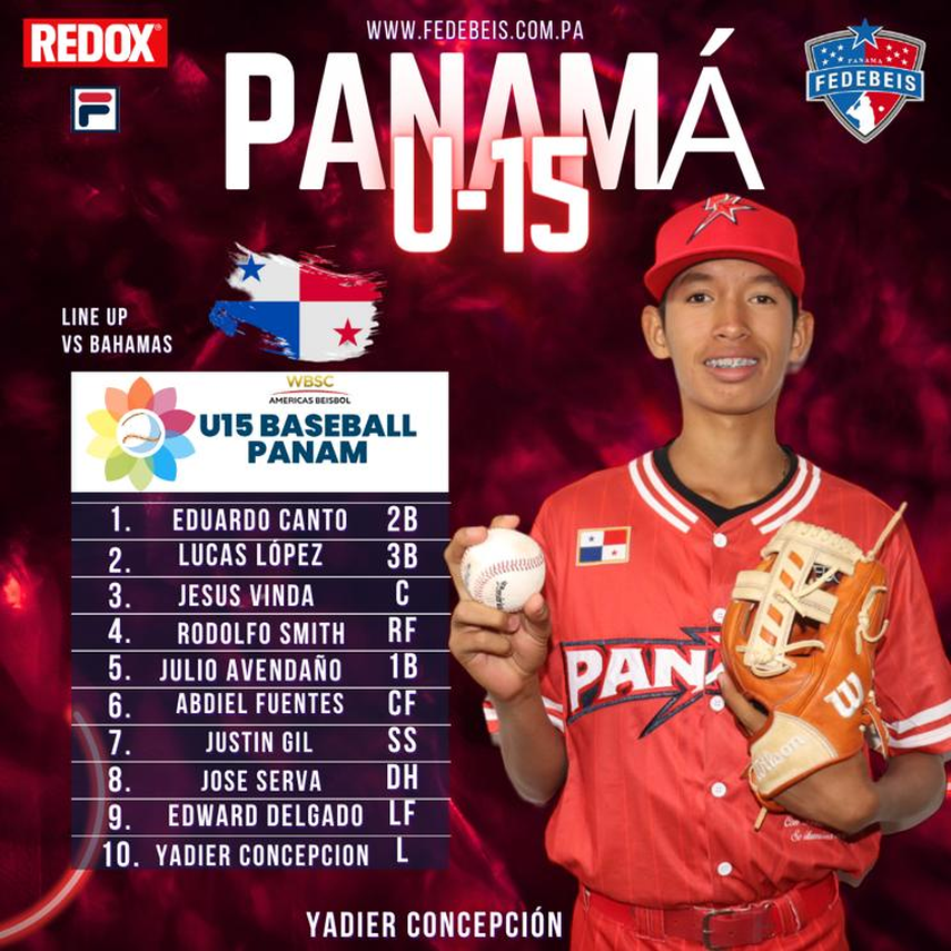 Premundial de Béisbol U15: Line up de Panamá para enfrentar a Bahamas